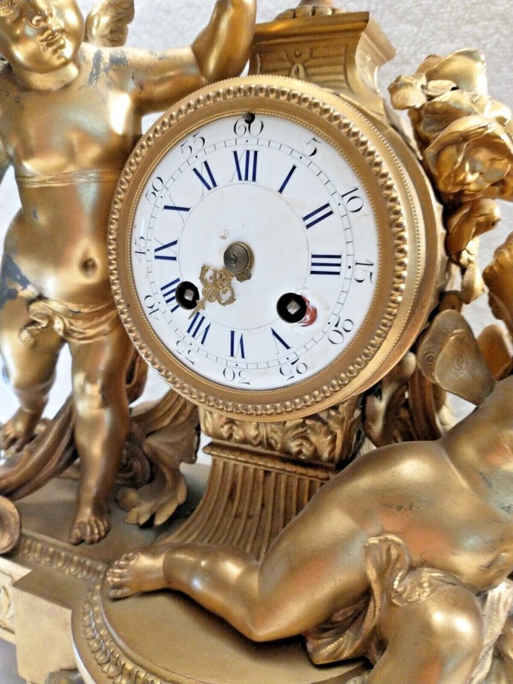 Antique P. H. Mourey Gilt Metal Mantel Clock With Porcelain Dial ...