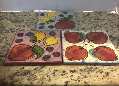 Asheville Tileworks Set Of (3) Ceramic Hand Painted Trivets | EUC | eBay