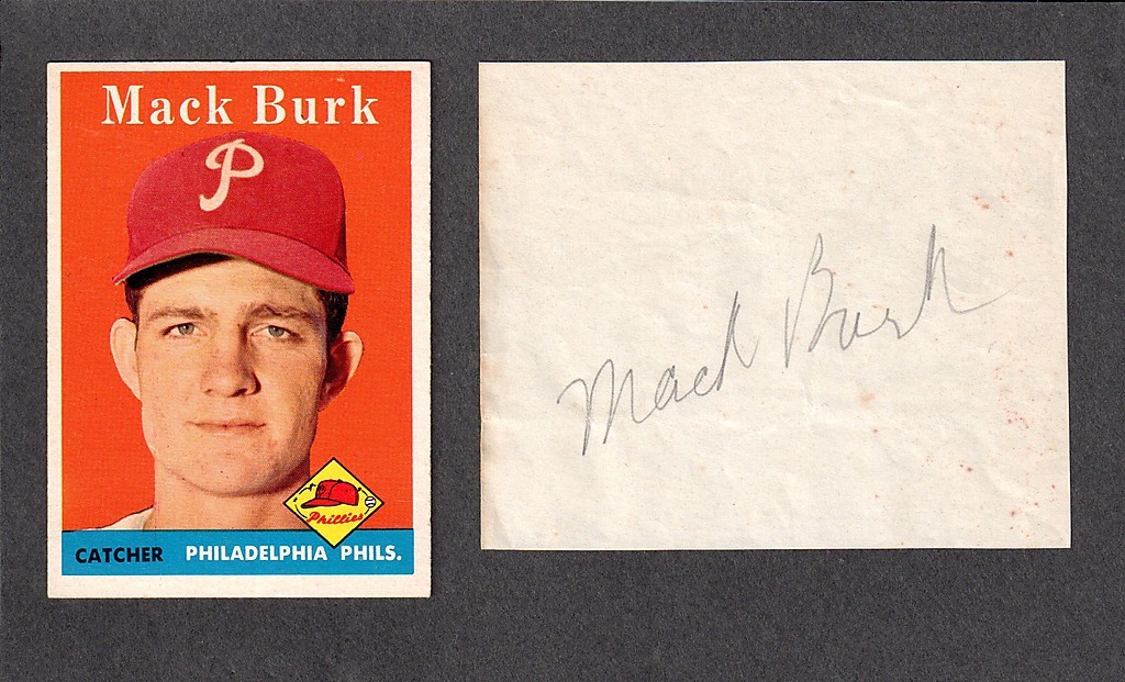 Mack Burk ( Debut 1956 ) Phillies SIGNED AUTOGRAPH AUTO 3x4 Album Page ...