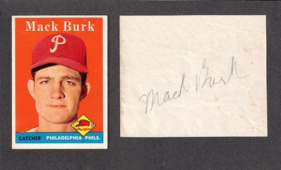Mack Burk ( Debut 1956 ) Phillies SIGNED AUTOGRAPH AUTO 3x4 Album Page ...