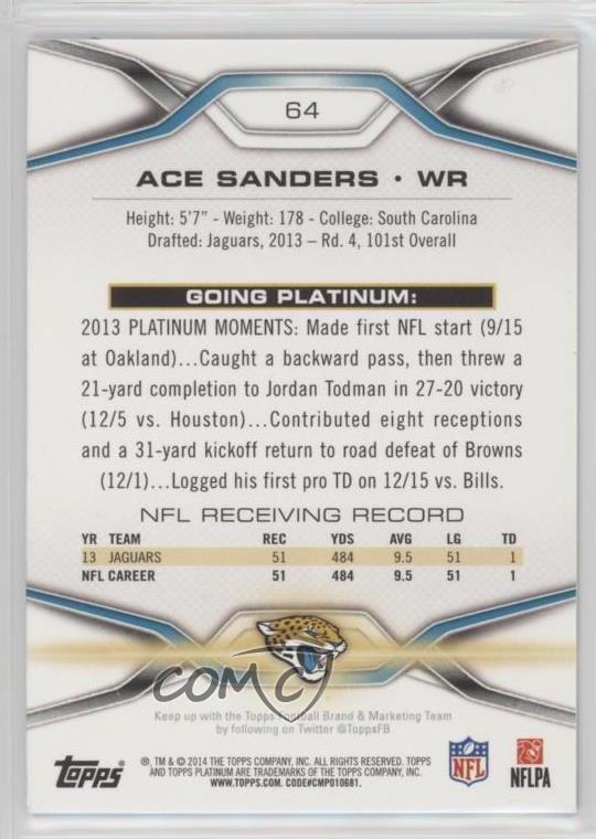 2014 Topps Platinum - Blue #64 Ace Sanders for sale online | eBay