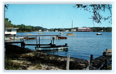 Postcard MI Saugatuck Boating on the Muskegon River Docks Boats Scenic ...