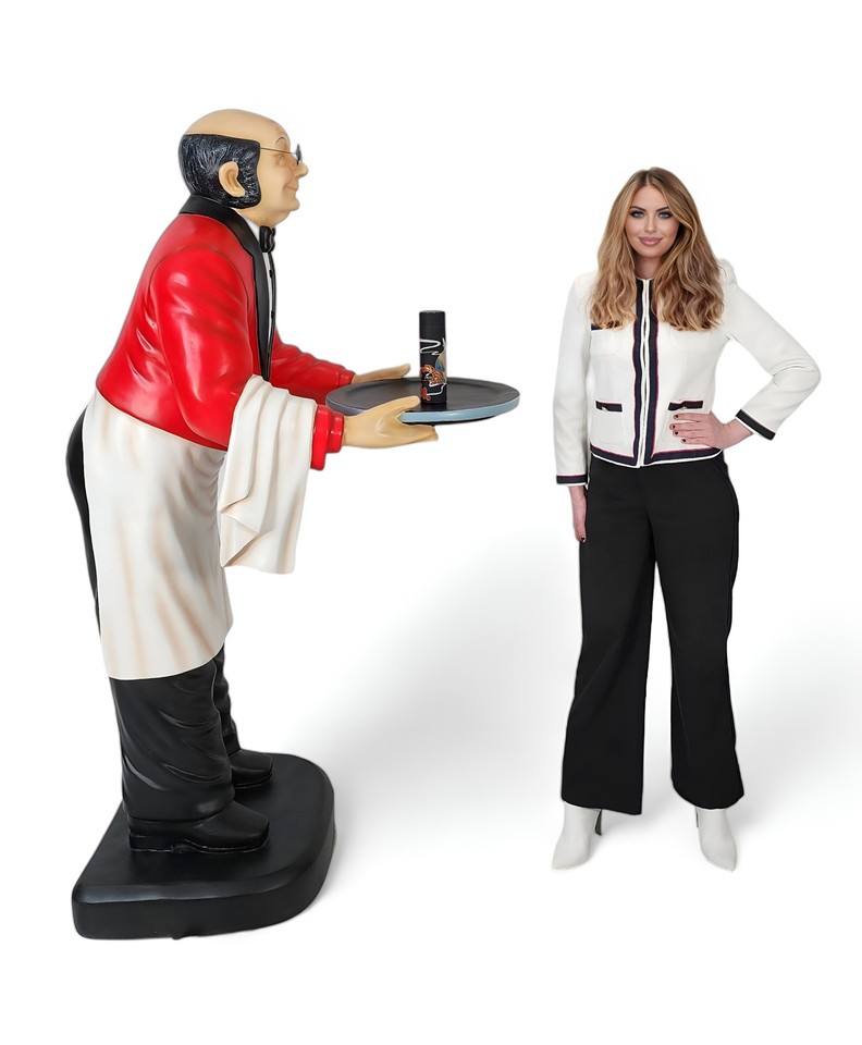 Waiter Old Man Butler Life Size Statue Holding Serving Tray 6FT Indoor ...