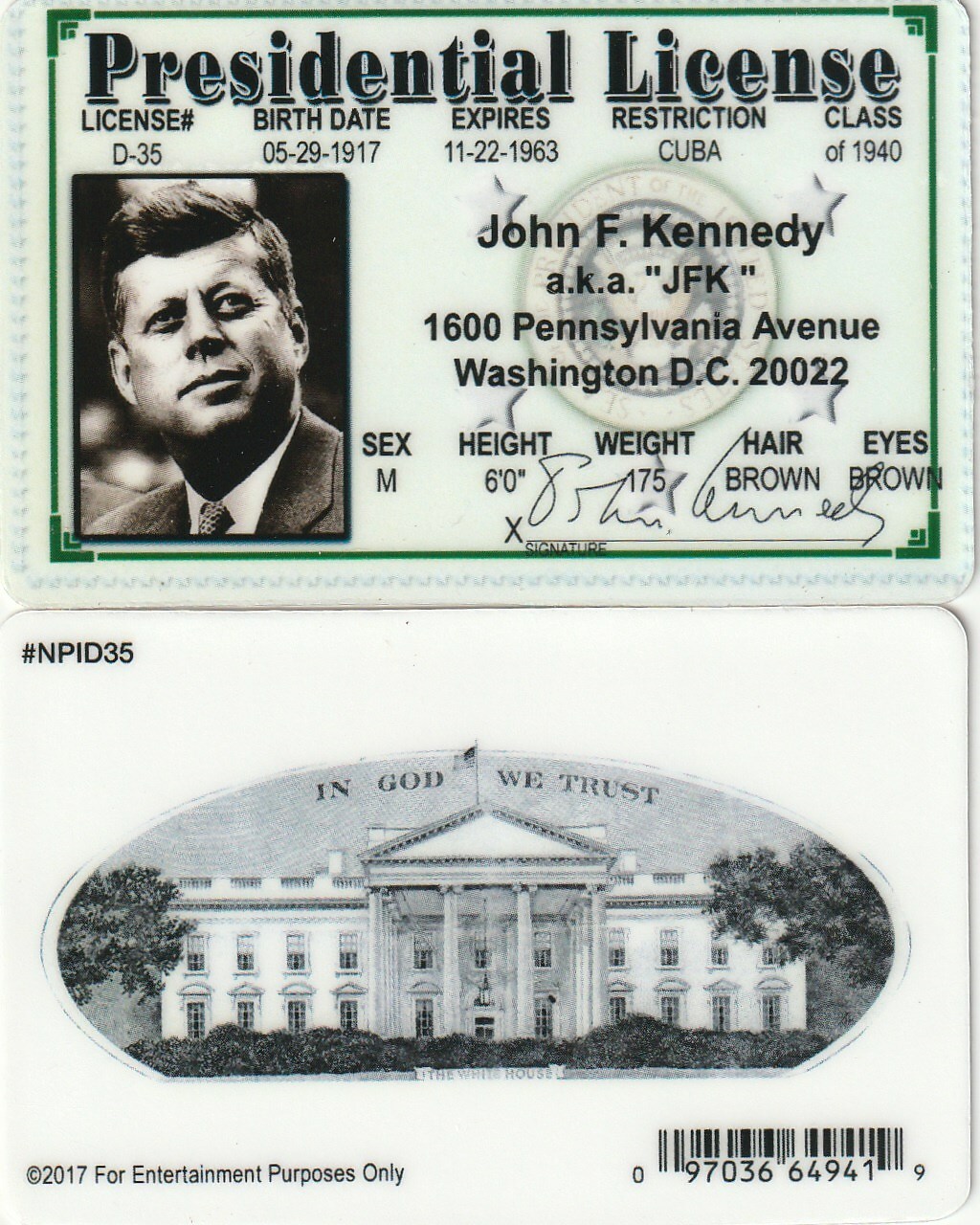 President of the US John F Kennedy JFK plastic collector card Drivers ...