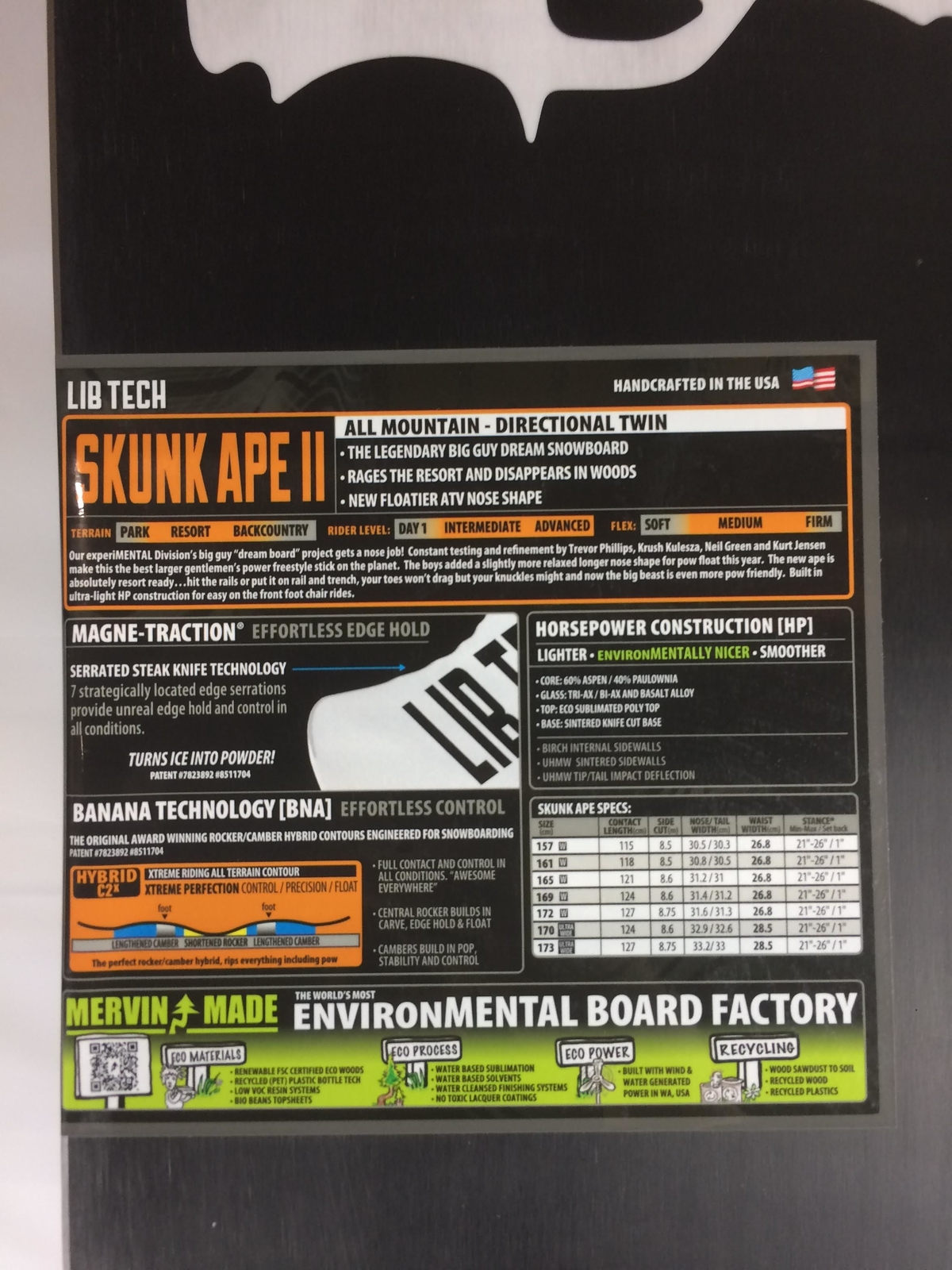 Lib Tech Skunk Ape II Wide Men's All-Mountain Snowboard, 169cm | eBay