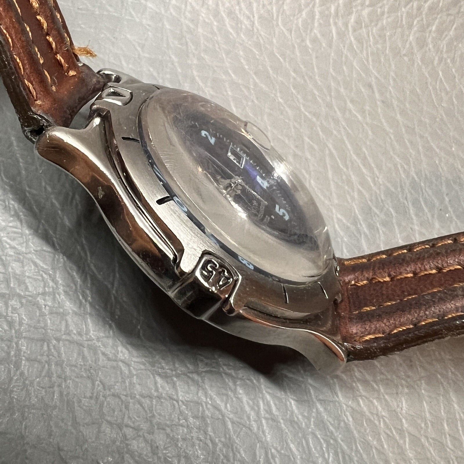 Vintage Relic Watch Men Silver Tone Blue Dial Brown Leather Date ZR ...