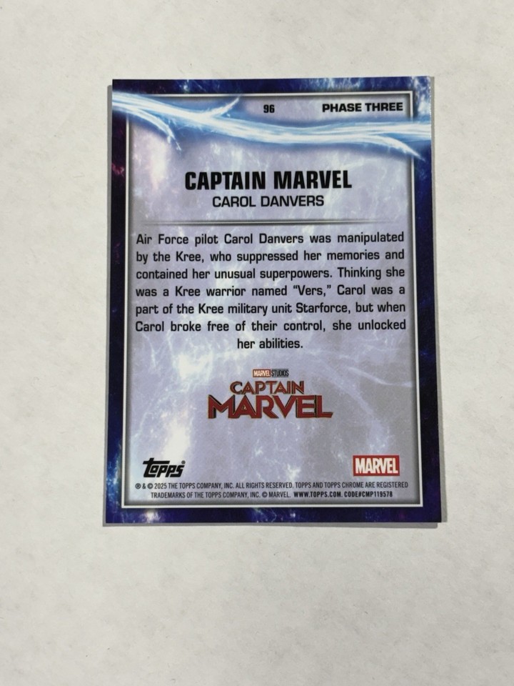 Captain Marvel 2025 Topps Chrome Marvel Studios Refractor # 96 Carol ...