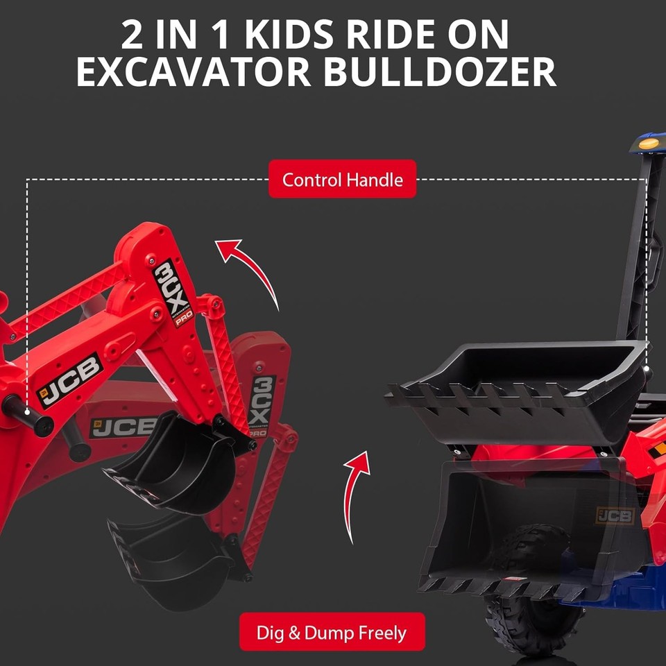 4 in 1 Ride on Excavator Bulldozer 12V Kids Electric Vehicle with ...
