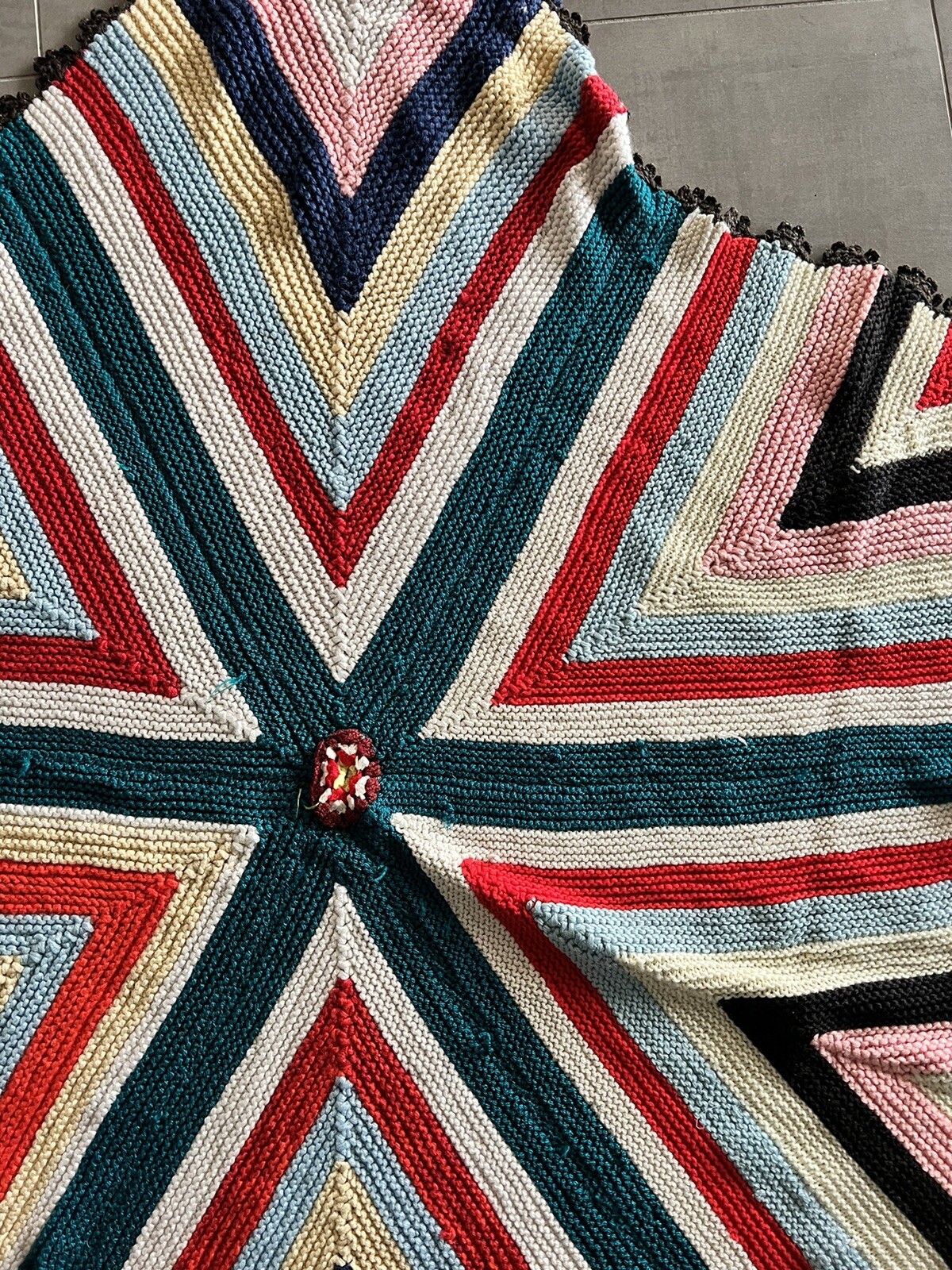 Hand Knit Rug Multicoloured Flower Style Shape | eBay