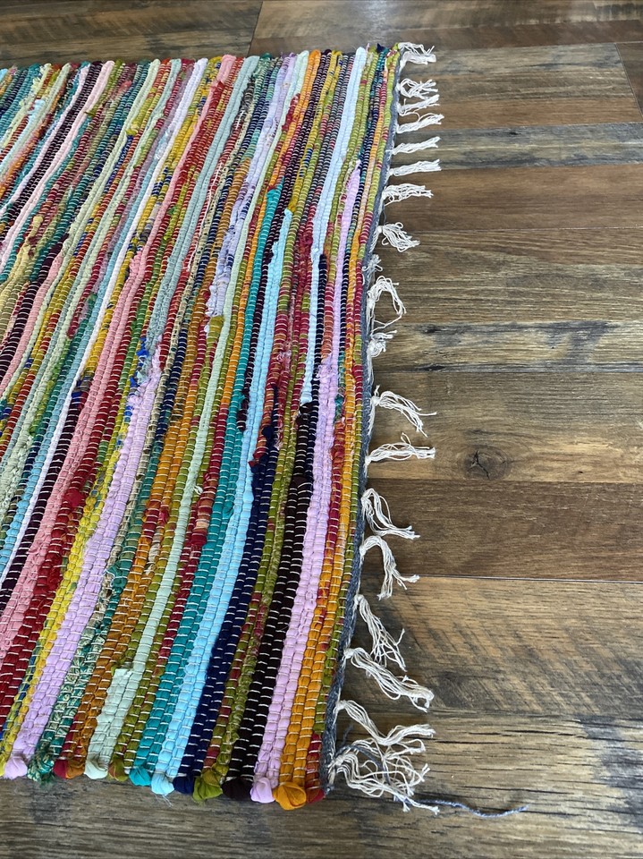 Chindi Rug Mixed Material Hand Woven 3X5 Feet Carpet Floor Mat Boho Rag ...