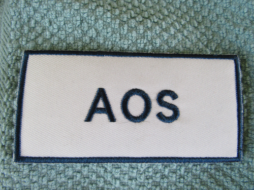 AOS cloth name plate label patch 2"x4" White w/ Blue letters & Navy ...
