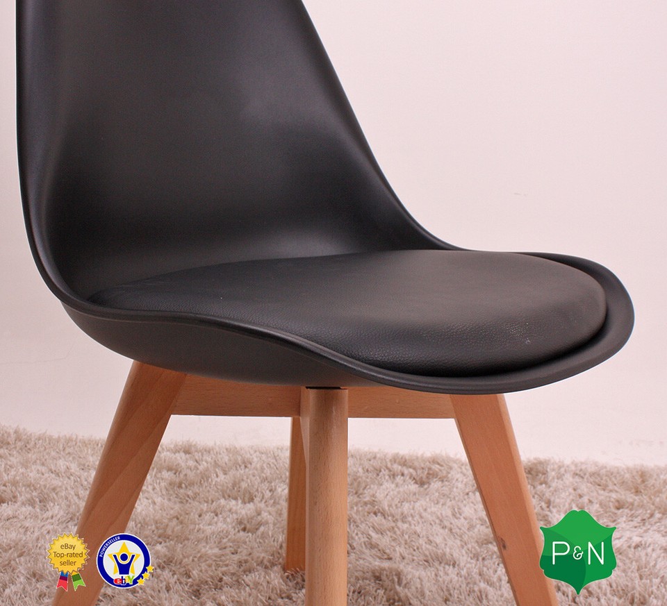 Modern Dining Chair Padded Seat with Wooden Legs Retro Modern Home SET ...