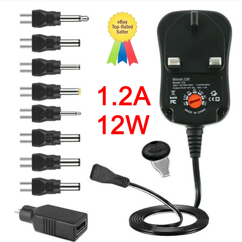 Universal 3-12V Adjustable Voltage Adaptor Charger AC/DC Power Supply ...