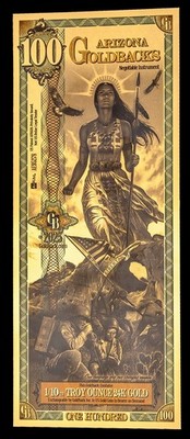 Arizona 100 Goldback Alpha 1/10 Oz Fine Gold .999 Gold Backs AZ 24k ...