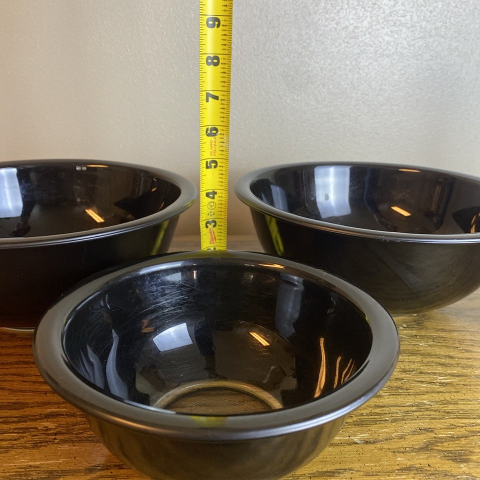 Lot Of 3 Vintage Black PYREX Clear Bottom Mixing Bowls 2 325 2.5L 1 322 ...