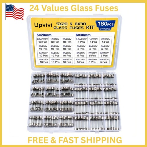 Fast Blow Glass Fuse Assortment Kit, 24 Values Glass Fuses 250V 5X20Mm ...
