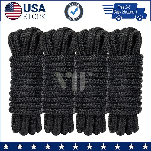 4 Pack 3/8 x 15 Dock Lines Nylon Rope for Boats Double Braided Boat ...