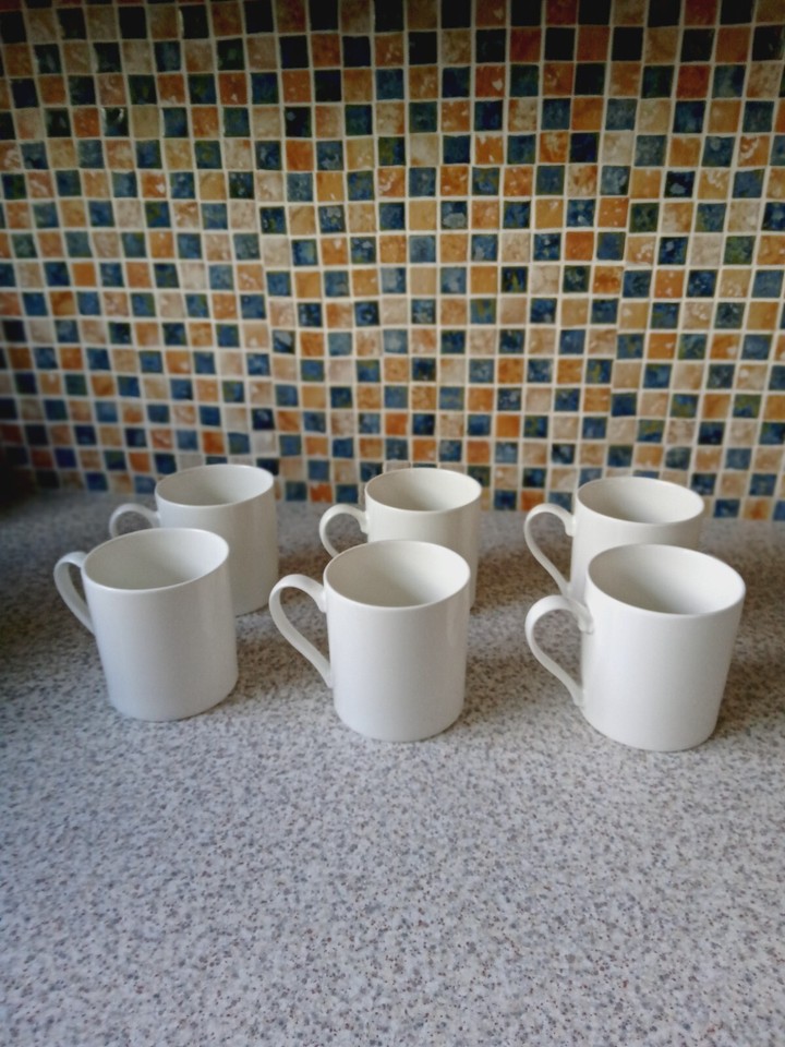 SET 6 WHITE PLAIN PORCELAIN MUGS 8.5CM DIAM 9CM HIGH STRAIGHT SIDE ...