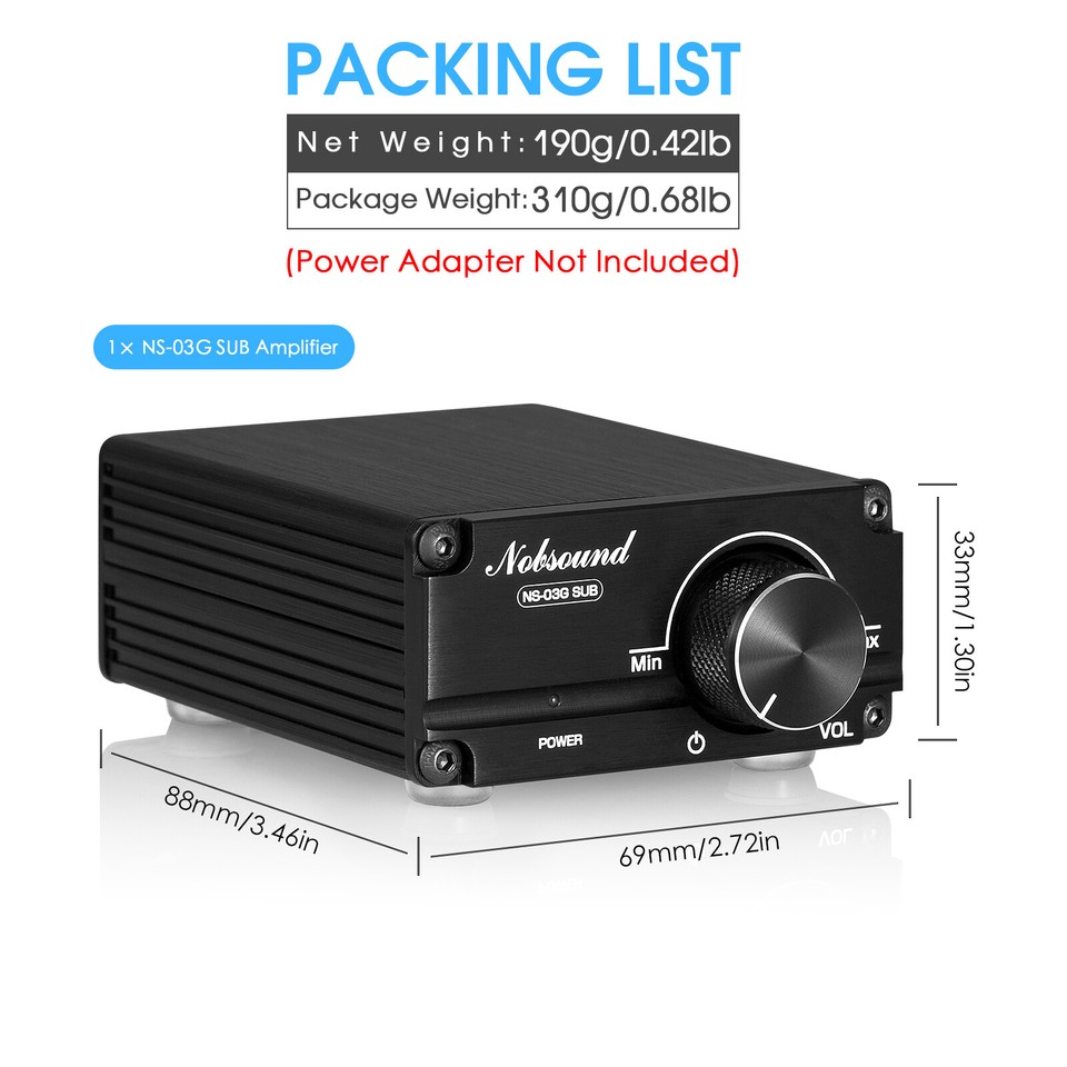 Nobsound HiFi 100W Mini Power Amplifier Mono Channel Desktop Subwoofer ...