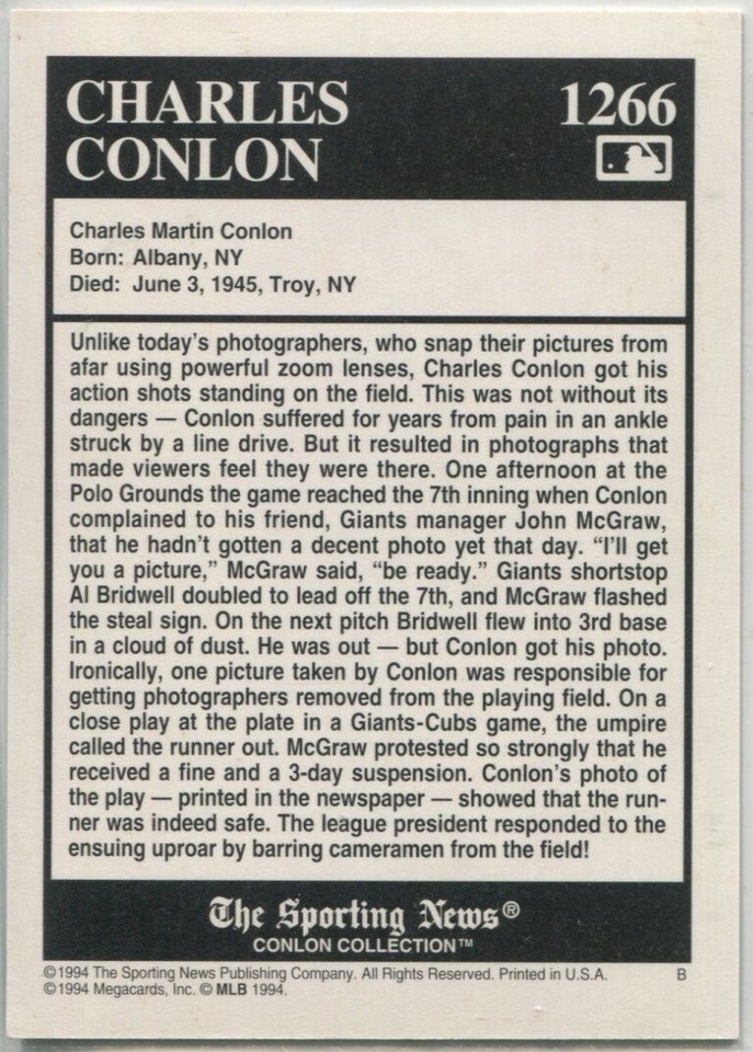 1994 Conlon Collection TSN #1266 Charles Conlon - Photographer | eBay