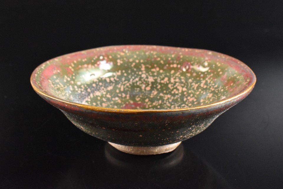 U2176: Japanese Seto-ware Green glaze TEA BOWL Green tea tool w/signed ...