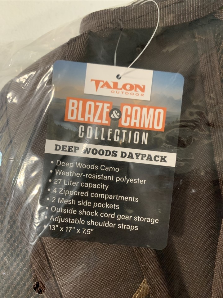 New Set Of 2 Talon Outdoors Camo/Orange Deep Woods Daypack Backpack ...