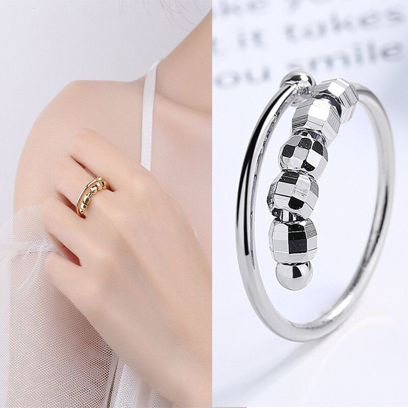 Stress Relief Ring Silver Anxiety Fidget Ring Bead Womens Jewelery ...