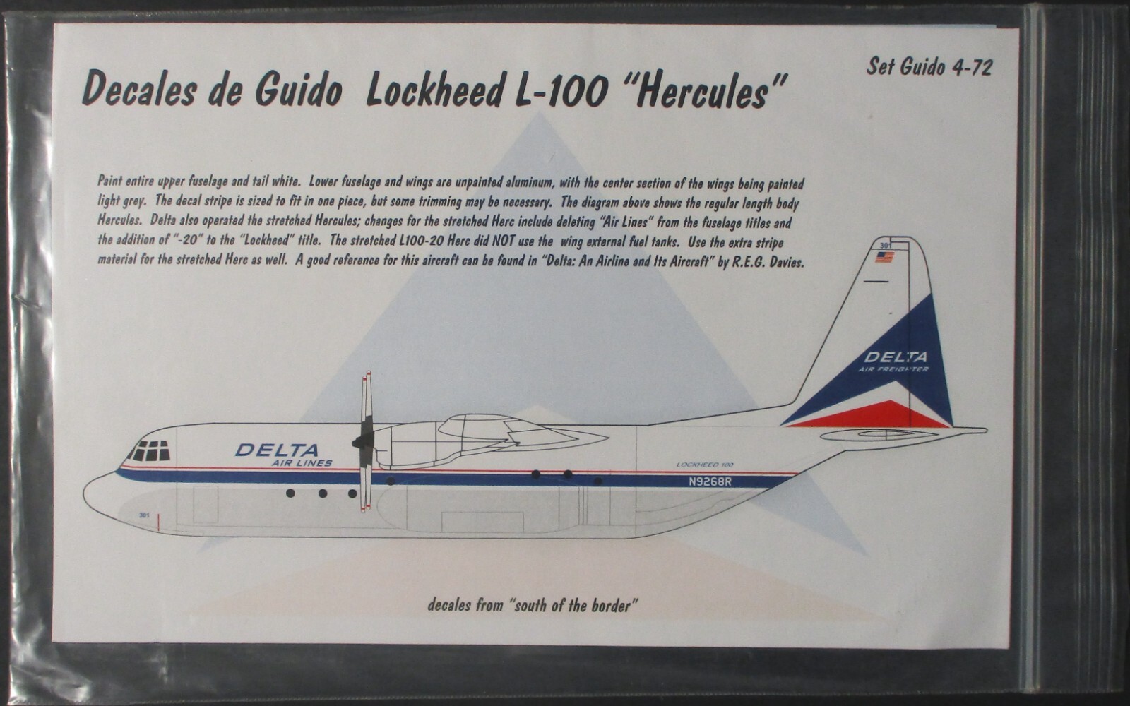 Decales de Guido 1/72nd Scale Delta L-100 Hercules Decal Sheet No. 4-72 ...