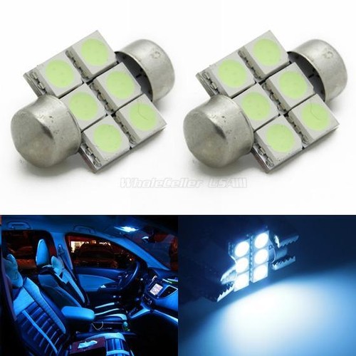 2x Ice Blue LED Bulbs 28mm Festoon 6SMD Dome Map Super Bright Light ...