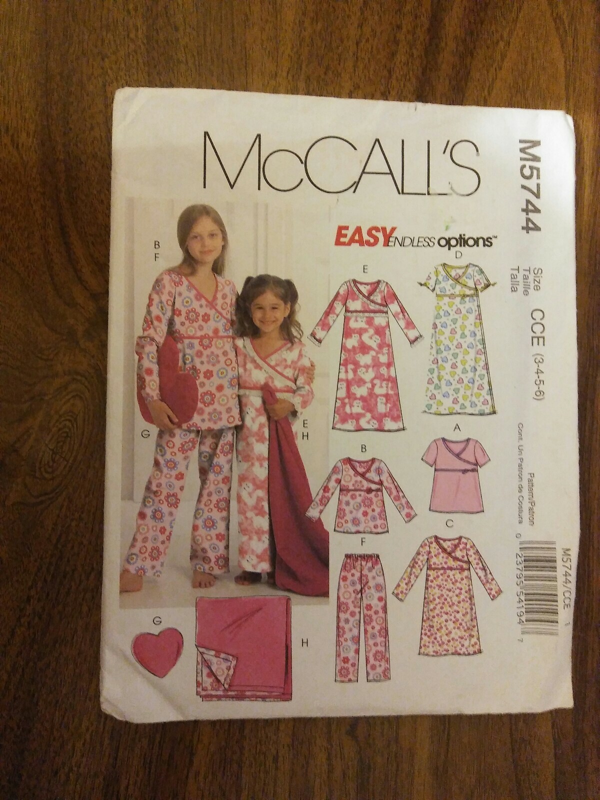 McCalls M5744 Pattern Girls 3-6 Sleepwear Gown Top Pants Pillow Blanket ...