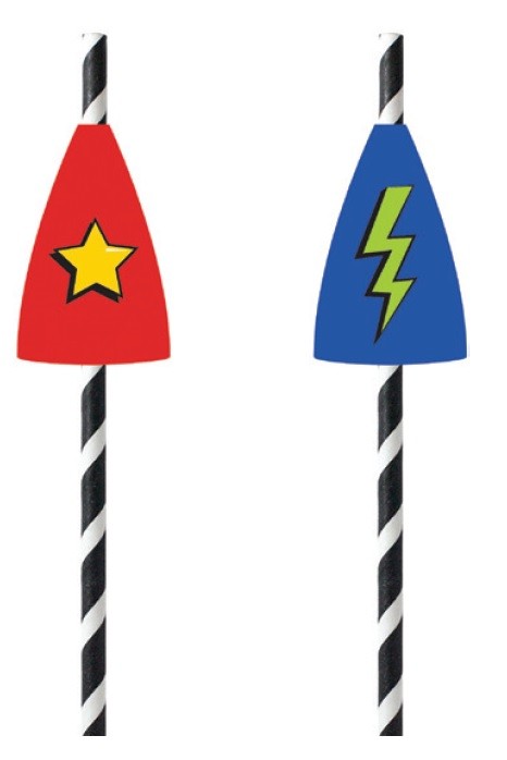 Superhero Comics Party 20 Black White Cape Paper Drinking Straws Straw ...