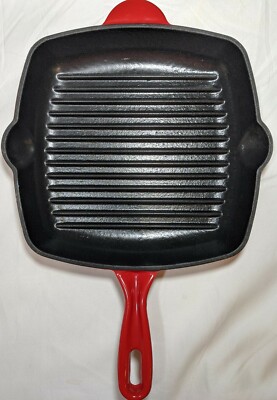 CROFTON Red Enameled Cast Iron 10.5x10.5 Grill Skillet Pan | eBay