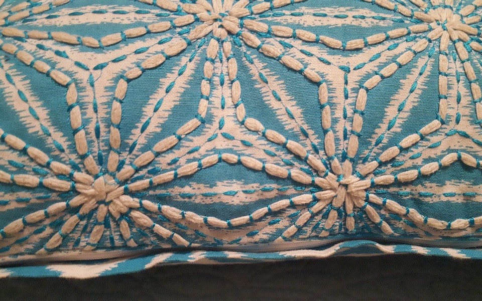 Devi Designs Pillow~Hexagram Embroidered~Blue~Feather Down Insert~20" x ...