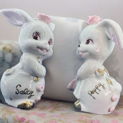 Vtg Set Salty & Peppy Anthropomorphic Bunny Rabbit Salt & Pepper ...