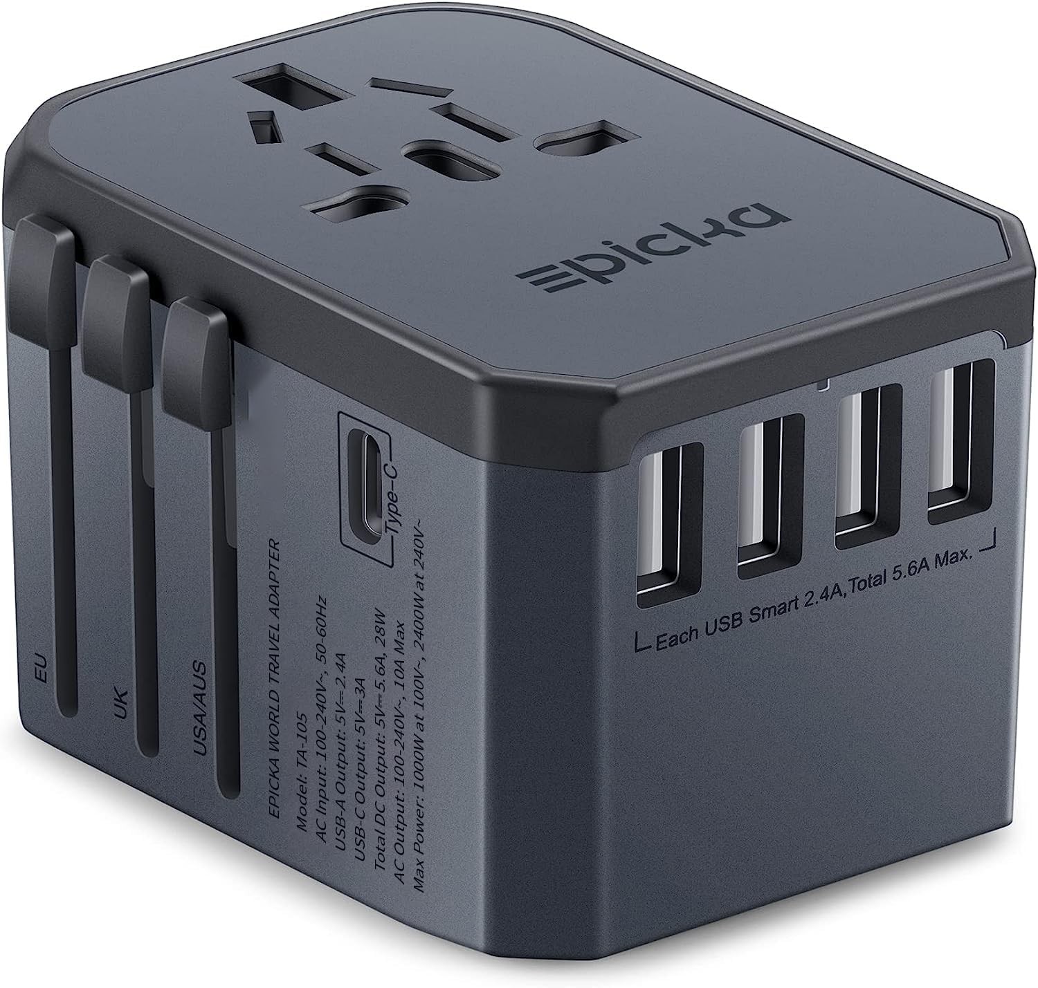 EPICKA Universal Travel Adapter, European Plug Adapter - Space Grey | eBay