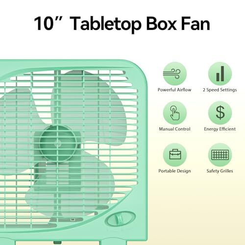 10" Tabletop Box Fan for Bedroom, 2 Speeds, Quiet Table Fan Single ...