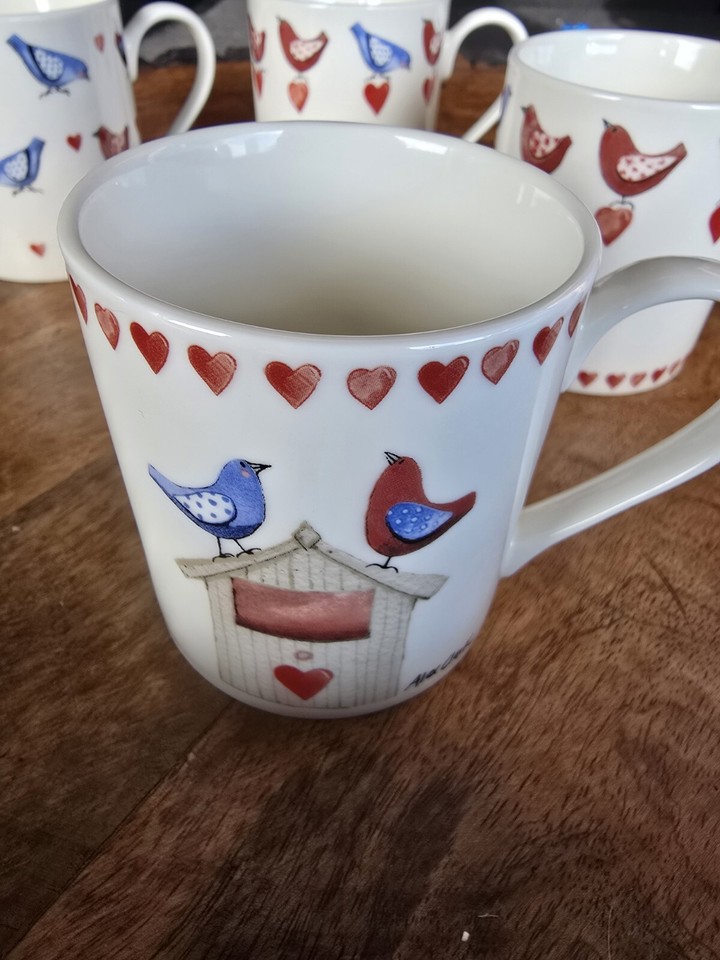 Queens Alex Clark Mugs Mellow Yellow Love birds x4 Tea Coffee 220ml ...