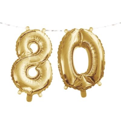 Gold 80th Birthday Balloon Banner 16" x 5' 80 Number Balloons Party ...