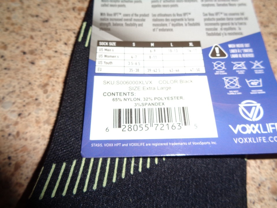 1 Pair VoxxLife Stasis Socks Enhanced Athletic No Show (Unisex, XL) New ...