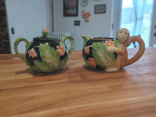Vintage Fitz and Floyd Jungle Monkey Creamer and Sugar Set W Flaws | eBay