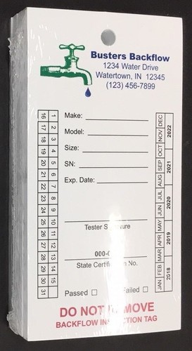 Backflow Inspection Tags - Custom Print - Waterproof - UV Resistant ...