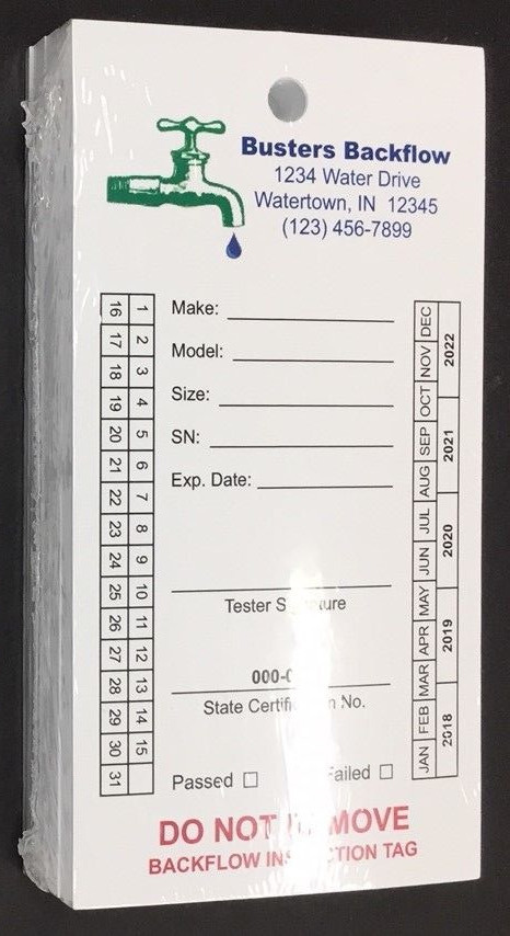 Backflow Inspection Tags - Custom Print - Waterproof - UV Resistant ...