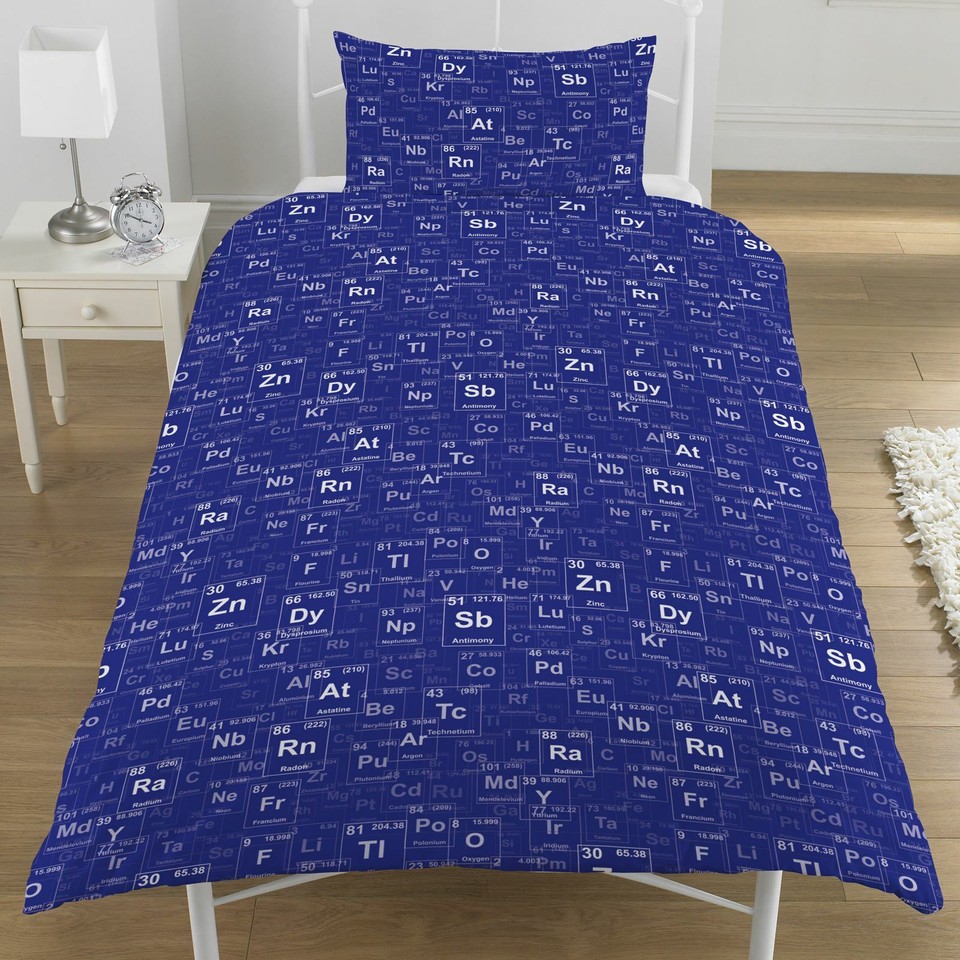 Periodic Table Single Duvet Cover and Pillowcase Set Reversible Kids ...