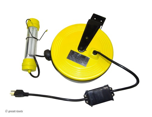 AUTOMOTIVE DROP LIGHT – metal reel – fluorescent work lights – 50 ft ...