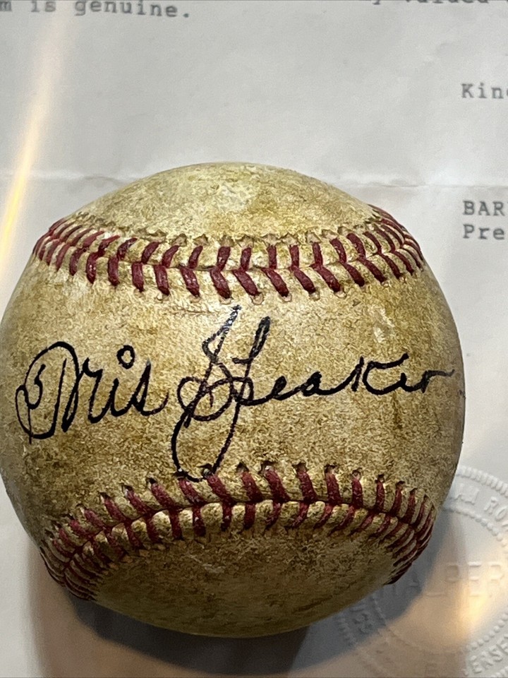 Tris Speaker Single Signed 1940's Official League Baseball Barry Halper ...