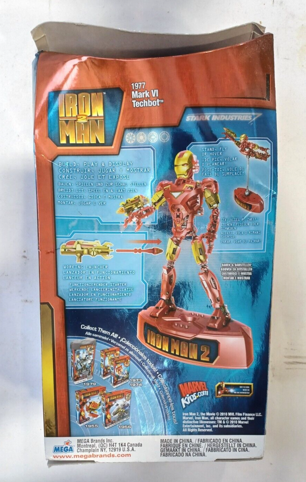 Mega Blocks Iron Man 2 Mark VI 55 Pcs 1977 Techbot Build & Display w ...