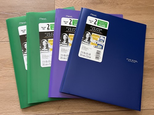 Lot of 4 - Mead Five Star 2 Pocket Folders w/Prong Fasteners (Green ...
