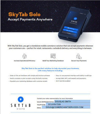 SKYTAB SOLO MOBLIE BY SHIFT4- ANY CONTRACTORw/DUAL PRICING MERCHANT A/C–ZERO FEE | eBay