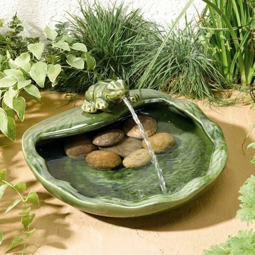 Solar Frog Water Fountain Feature Ceramic Outdoor Garden Ornament Bird ...