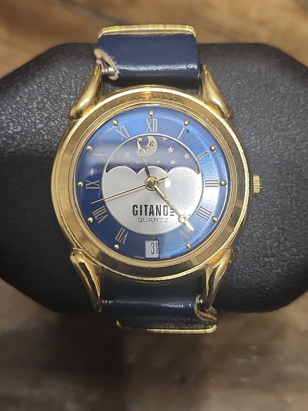 Vintage Gitano Moon Phase Watch Gold Tone Unisex Date New Battery | eBay
